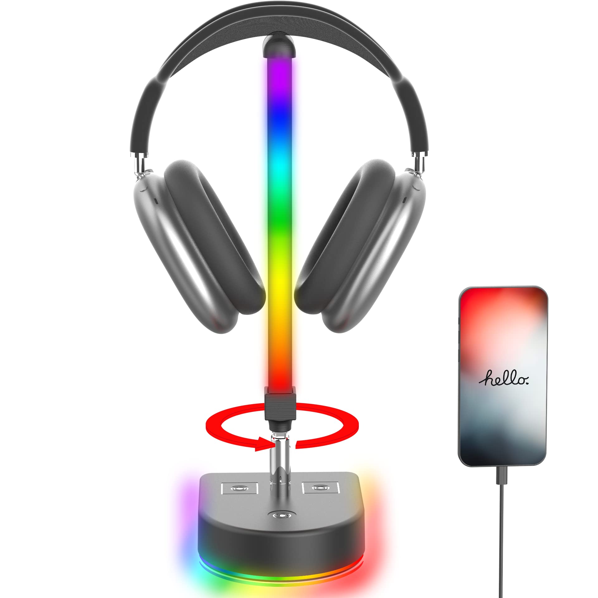 BGMUTCX Smart Lighting Tower with RGB Headphone Stand,Control Smart LED Light Bars, RGB Ambiance TV Backlights with Headset Stand, with USB Charging Port or USB Hub,PC, TV, Room,Decoration