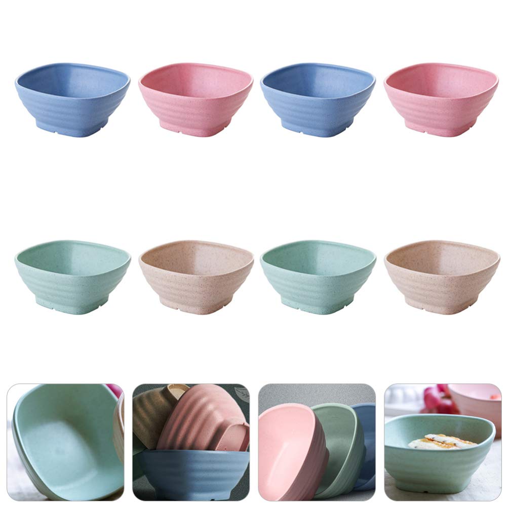 Cabilock 8pcs Square Wheat Straw Bowls Unbreakable Bowls Cereal Bowls Rice Bowls Deal for Breakfast, Oatmeal, Soup, Noodle, Snack
