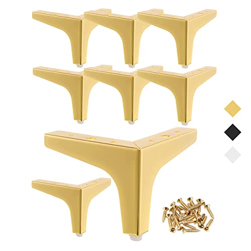 MILDWOO Metal Furniture Legs 4 Inch, 8 PCS Triangle Furniture Feet Modern Style Furniture Sofa Legs, Heavy Duty Replacement Gold Legs for Cabinet, Cupboard, Table, Sofa, Couch Chair