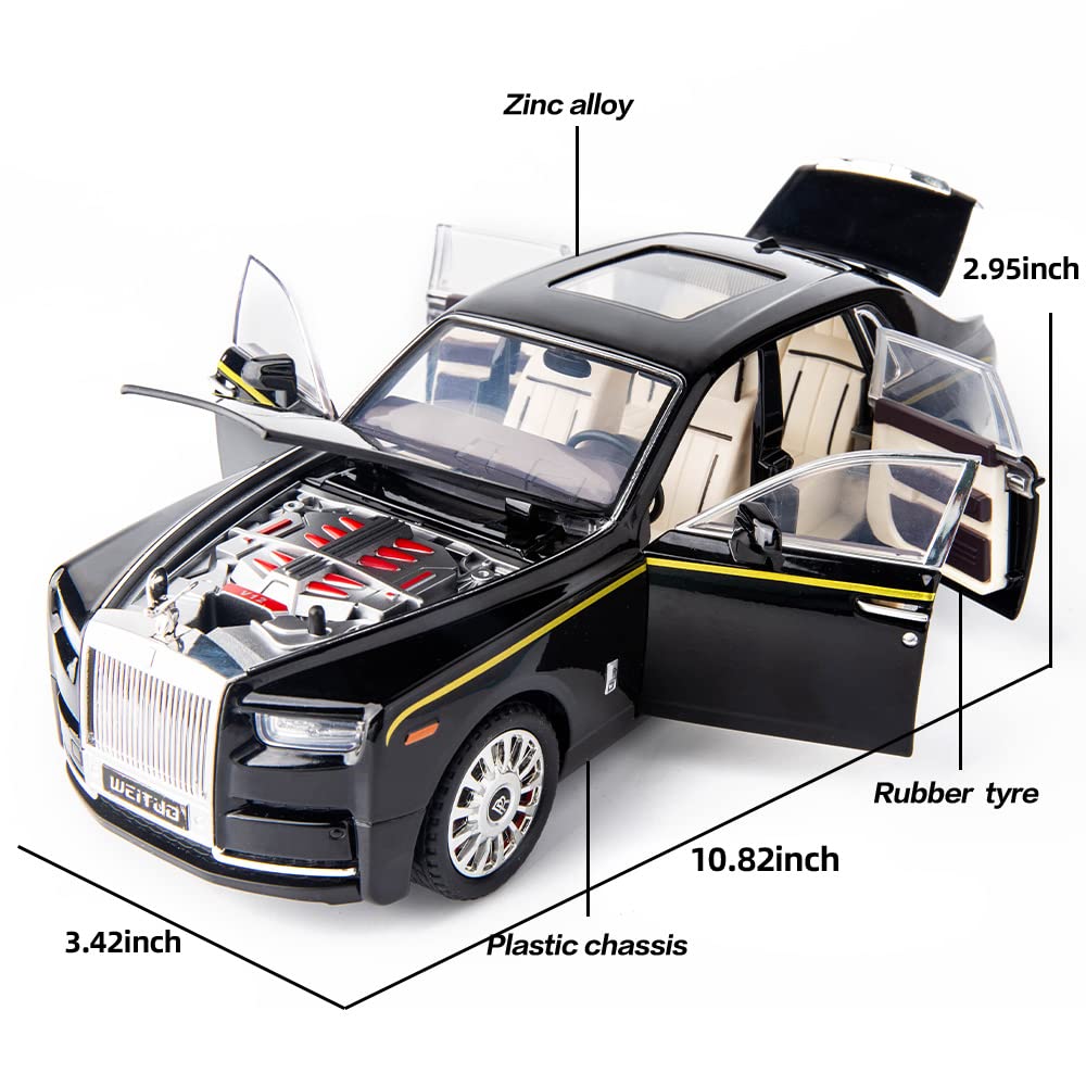 WAKAKAC 1/20 Phantom Model Car Alloy Diecast Collectible Pull Back Toy Car Classic Double Door Model Vehicle Logo Can Be Folded(Black)