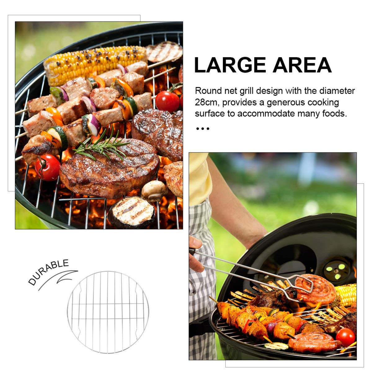 Cabilock Barbecue Wire Rack Stainless Steel Cooling Rack Round Bake Mesh Grid Grate Pizza Baking Rack for Outdoor Camping Hiking Silver 28cm (Without Black Baking Tray)