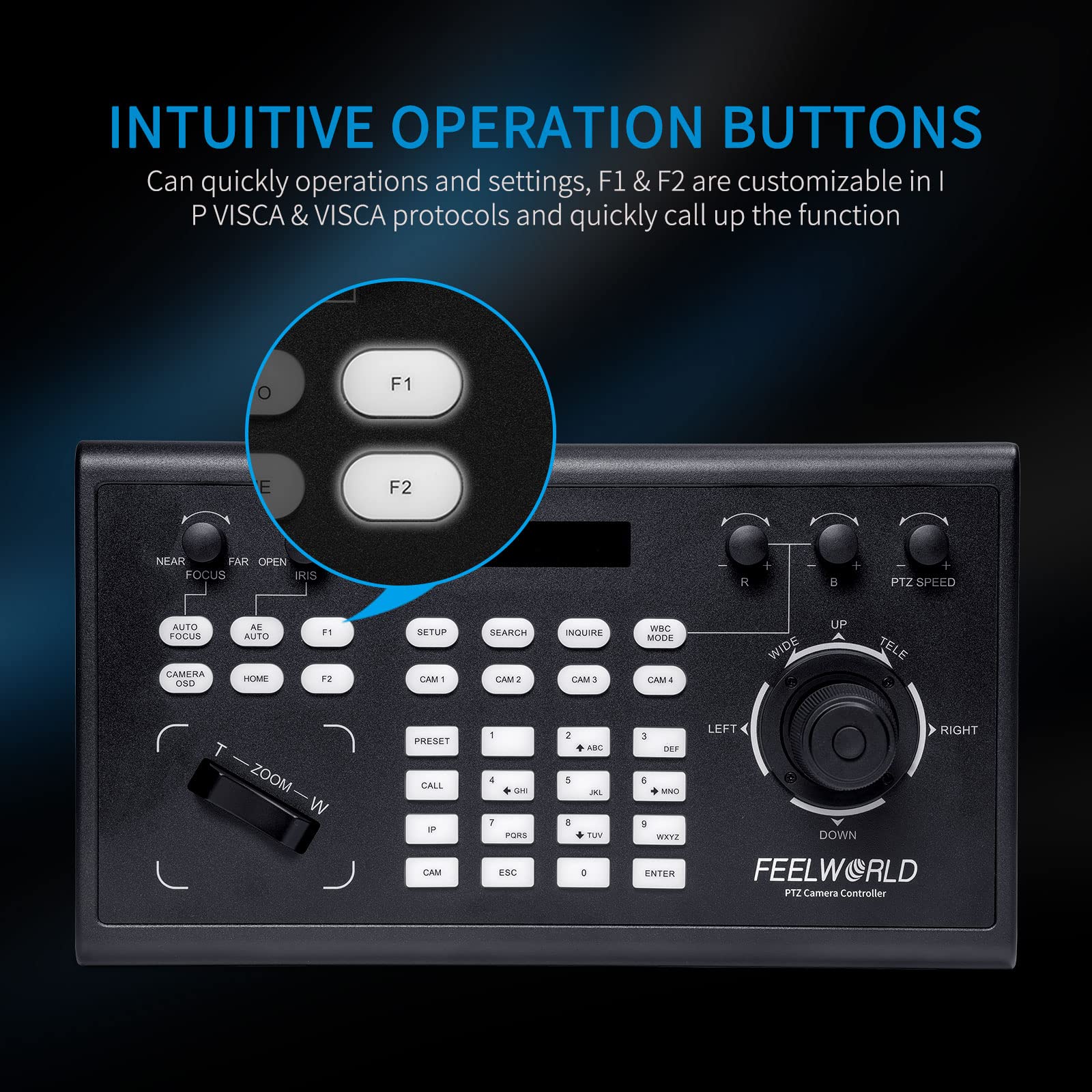 FEELWORLD KBC10 PTZ Camera Controller with Joystick and Keyboard Control LCD Screen PoE Supported for Live Streaming Church Conference