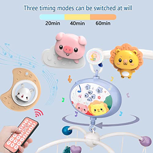 Remote Control Crib Toy,with Remote Starry Sky Projector and Crib Hanging Toy, Can Be Rotated 360°,Timed,Musical,Baby Cradle Mobile Toy, Suitable for Newborn Baby Gifts (Blue + Charging Models)