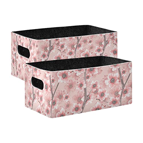 J JOYSAY Pink Floral Storage Basket Felt Storage Bin Collapsible Felt Storage Toy Chest Organizer for Kids Bedroom Magazine