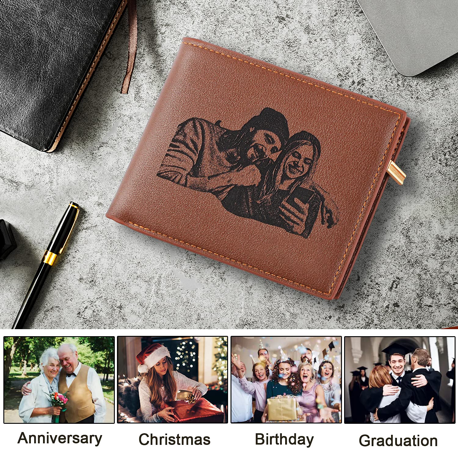 awofer Personalized Mens Wallet, Custom Photo Wallet for Men, Perfect Mens Gift, Boyfriend Gift, Father's Day Gift, Groomsmen Gift, Son Gift