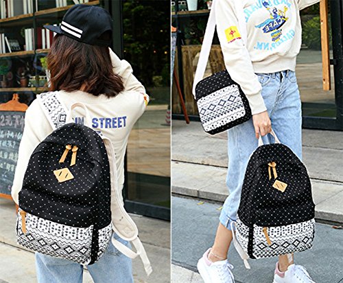 Goldwheat Canvas Print Backpack Cute Teen Backpacks for Girls School Bag with Lunch Bag
