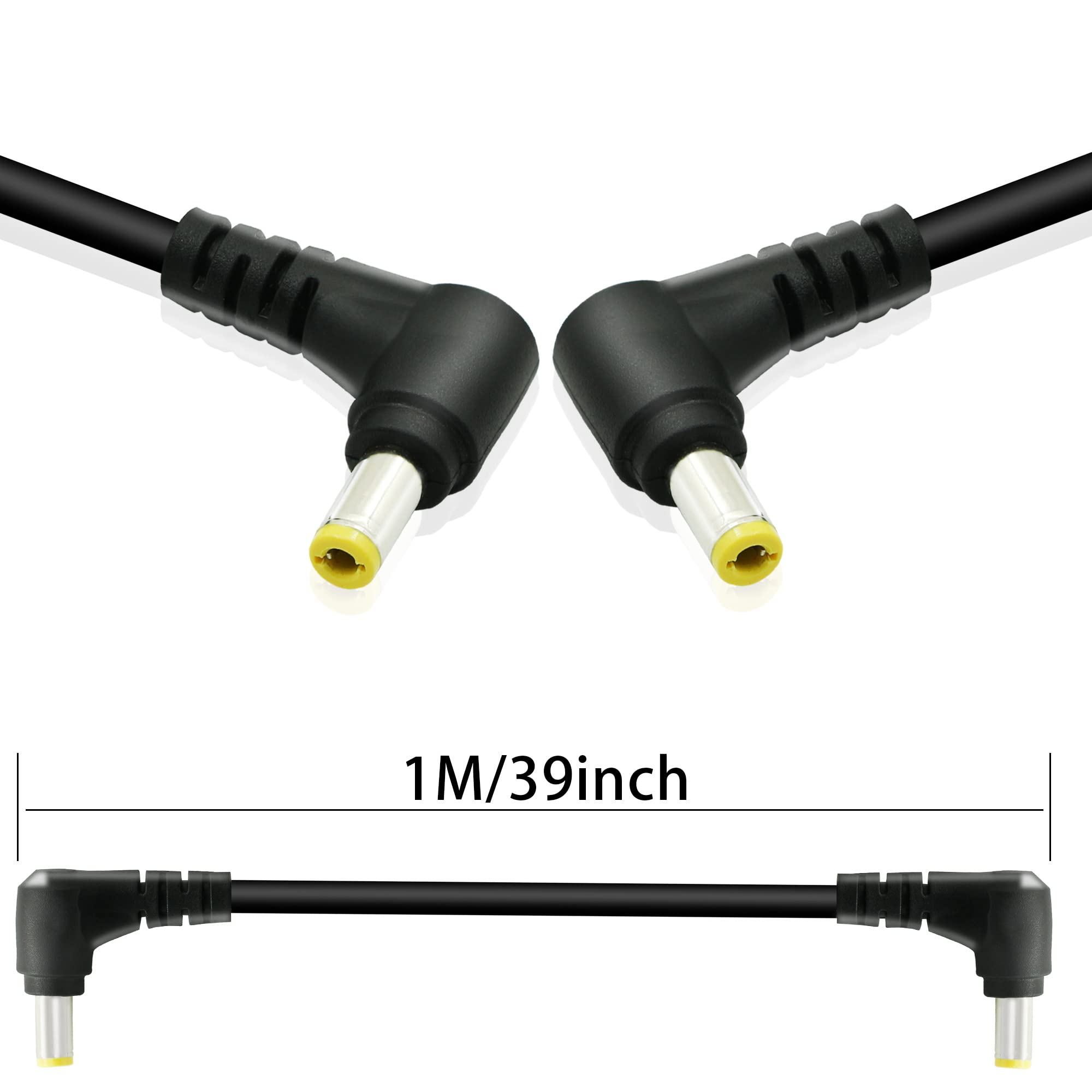 GINTOOYUN 2 PCS DC 5.5MM x 2.5MM 90 Degree Male to Male Plug Cable, 18AWG Right Angle DC5525 Power Cable Extension Cord for Strip Lihgt,CCTV,Monitors,etc(1m)