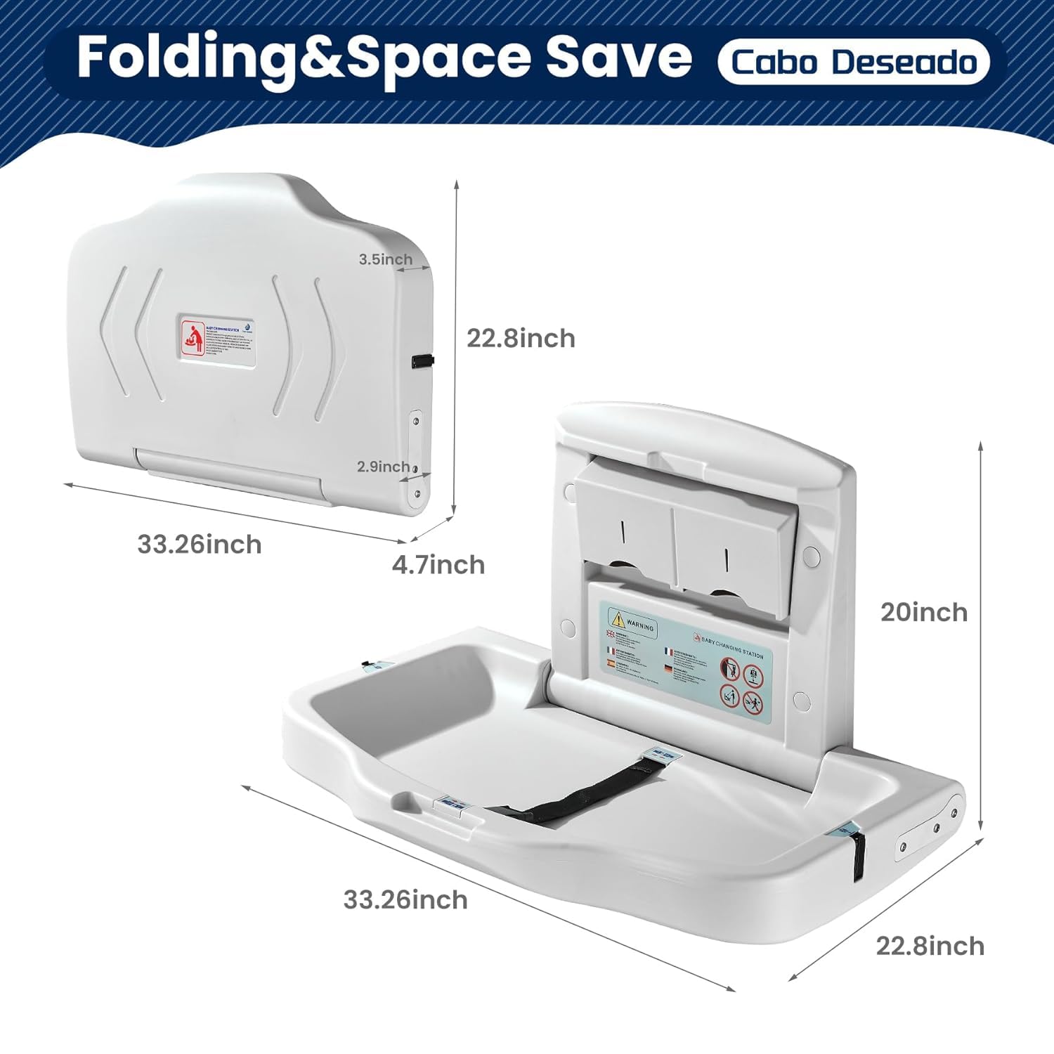 Cabo Deseado Baby Changing Station Wall Mount Commercial Diaper Changing Table Nursery Corner Changing 16β Wall Diaper Changer Station with Safety Strap Wall Restaurant Daycare Bathroom Horizontal