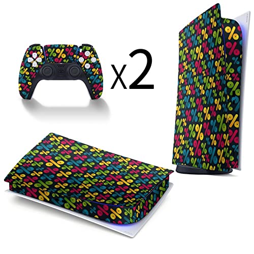 Colorful Percent Signs Full Protective Skin Cover Design Wrap Decal Sticker Compatible with PS5 Digital Edition Console and Controller