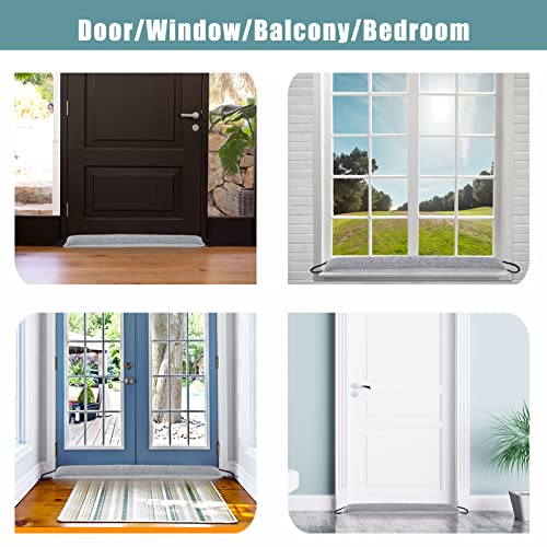 Estimber Under Door Draft Stopper 48 inch Wind Stopper for Door & Window, Weighted French Air Draft Stopper Front Door Snake Noise Blocker for Bottom of Door with Hanging Loops - Grey