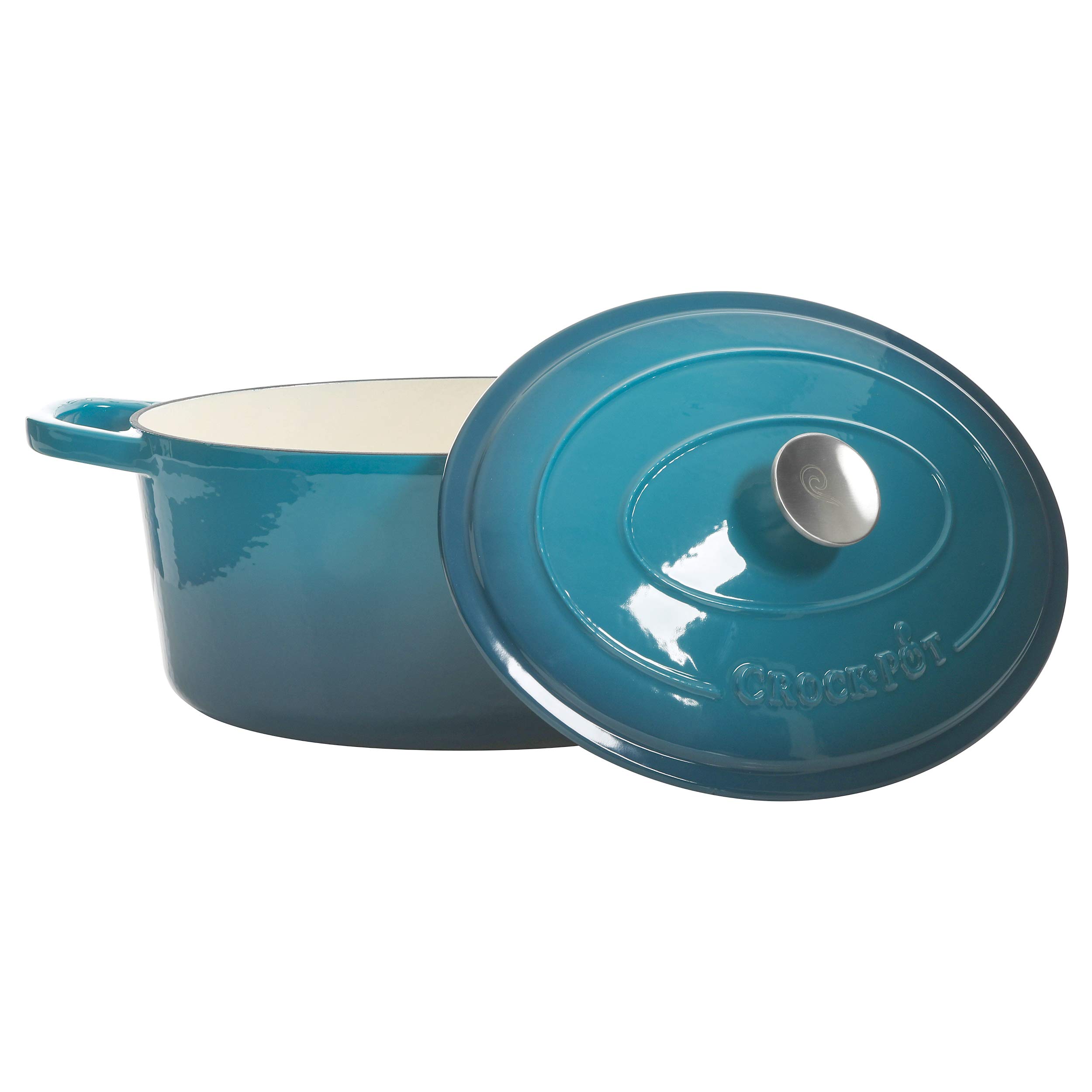 Crock-Pot Artisan Oval Enameled Cast Iron Dutch Oven (7-Quart) and Skillet (10 Inch) Bundle, Teal Ombre