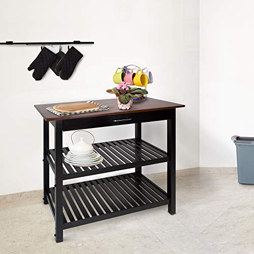 Casual Home Solid Wood Kitchen Island, Walnut Top, Black Base (New)