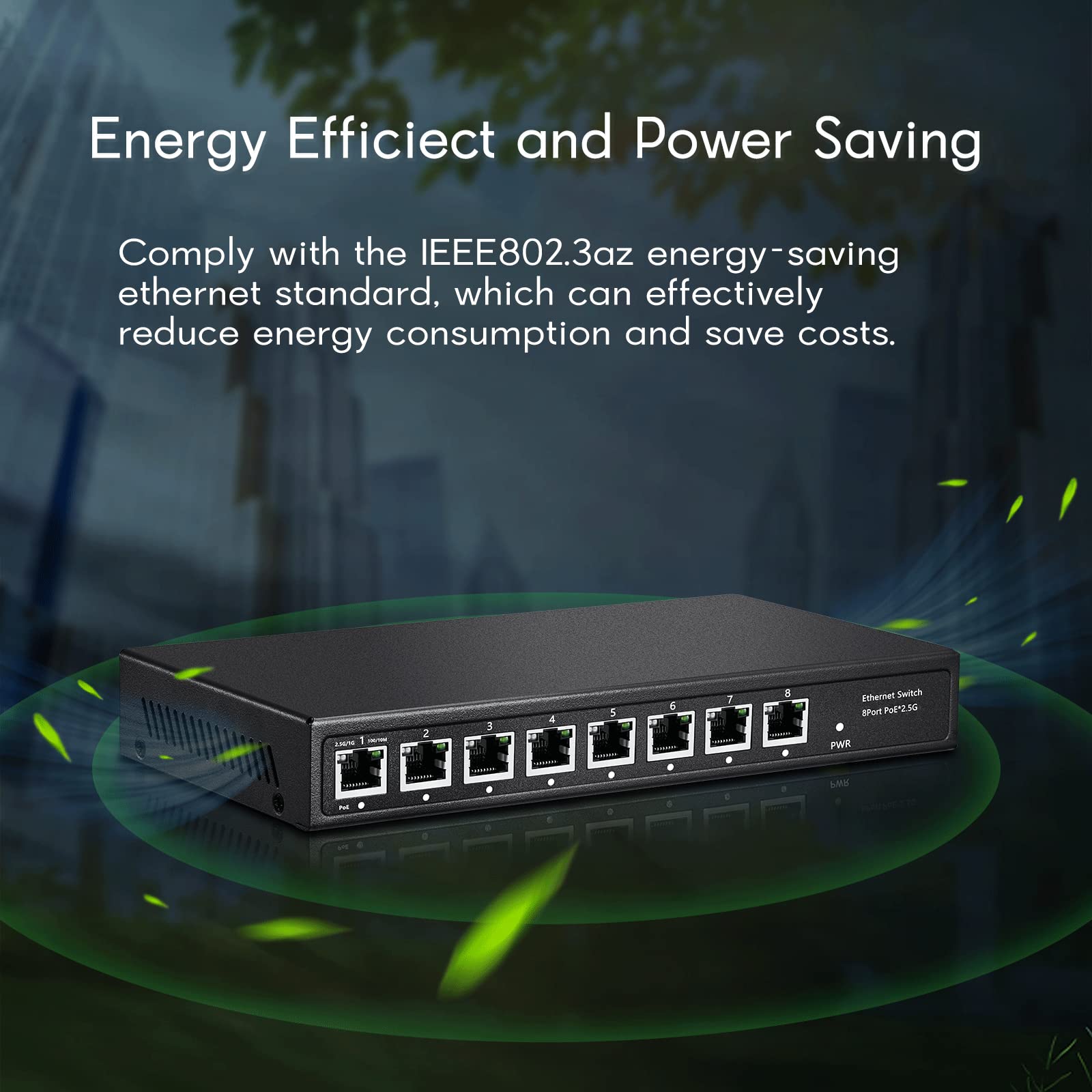 Cqenpr 2.5G PoE Switch, 8 Port 2.5GBASE-T PoE Switch, 128Gbps Switching Capacity, Multi-Gigabit Unmanaged PoE+ Switch, Plug & Play, Fan-Less Metal Design, Desktop/Wall-Mount.