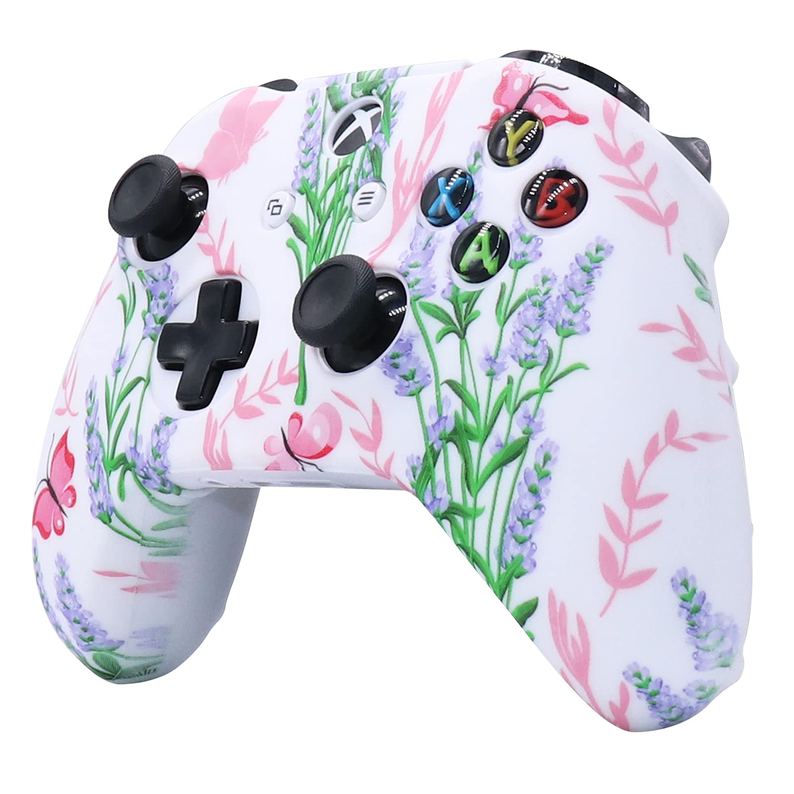 RALAN Pink Controller Skins for Xbox One, Silicone Controller Cover Skin Protector Compatible for Xbox Ones Controller (Pink Pro Thumb Grip x 2,Cat + Skull Cap &Cover Grip x 2) Blue Butterfly Pink