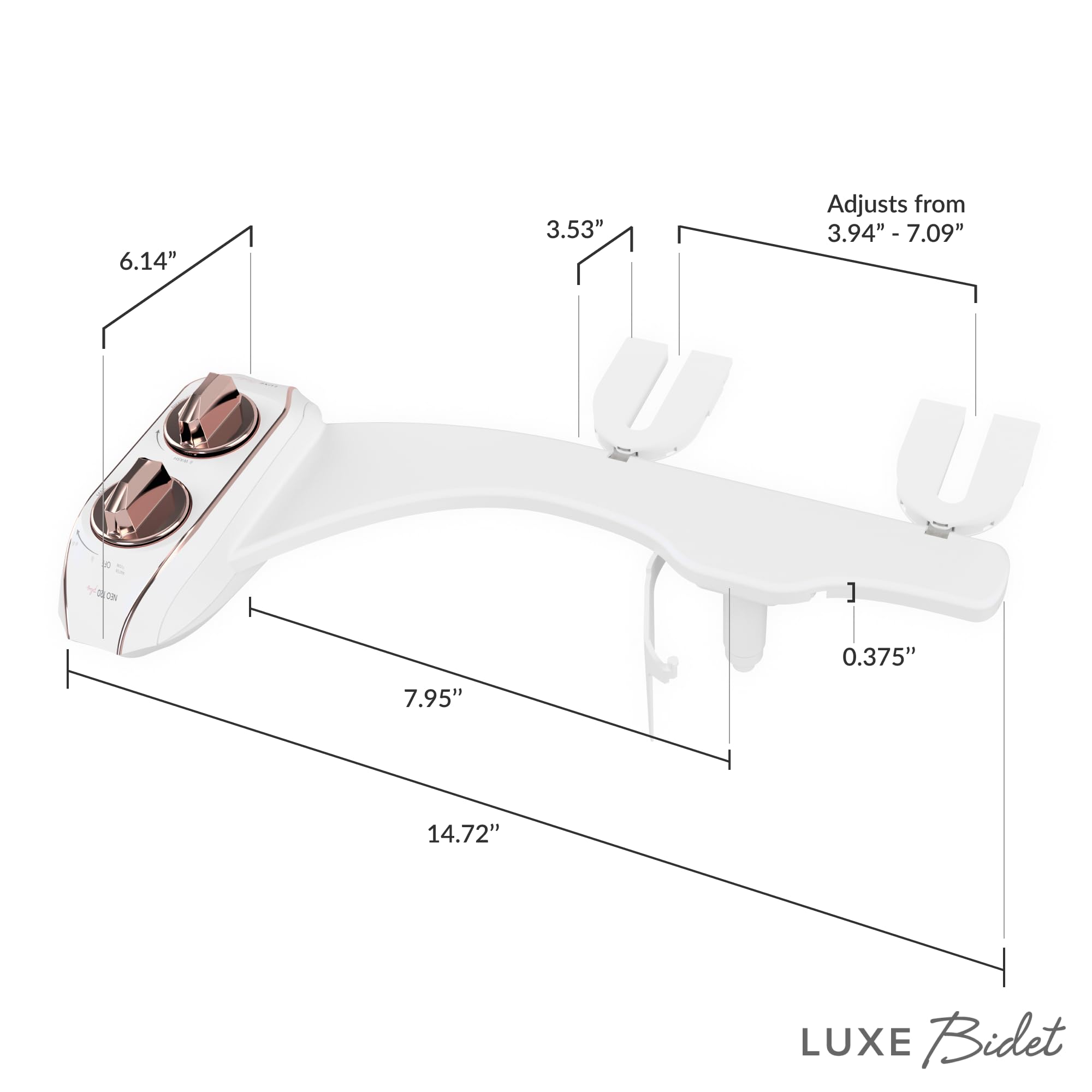 LUXE Bidet NEO 120 Plus - Only Patented Bidet Attachment for Toilet Seat, Innovative Hinges to Clean, Slide-in Easy Install, Advanced 360° Self-Clean, Single Nozzle, Rear Wash (Rose Gold)
