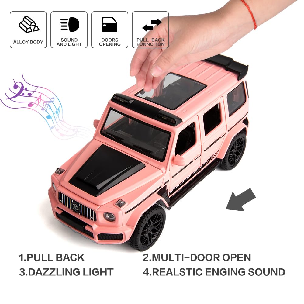 WAKAKAC Model Car 1/22 Scale Benz G800 Alloy Collectible Pull Back Toy Vehicle with Light and Sound Door Can Be Open Toy Car for Boys Adults Gift(Pink)
