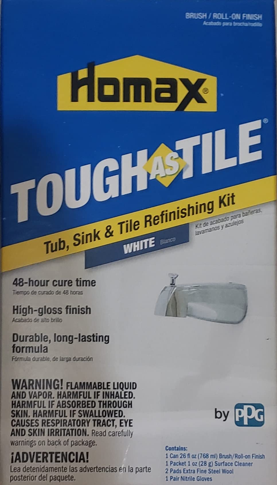 Homax Tub and Tile Refinishing Kit, White, 26 oz, Brush On, Tough as Tile Kit, 1.625 Pound, White(Pack of 1)