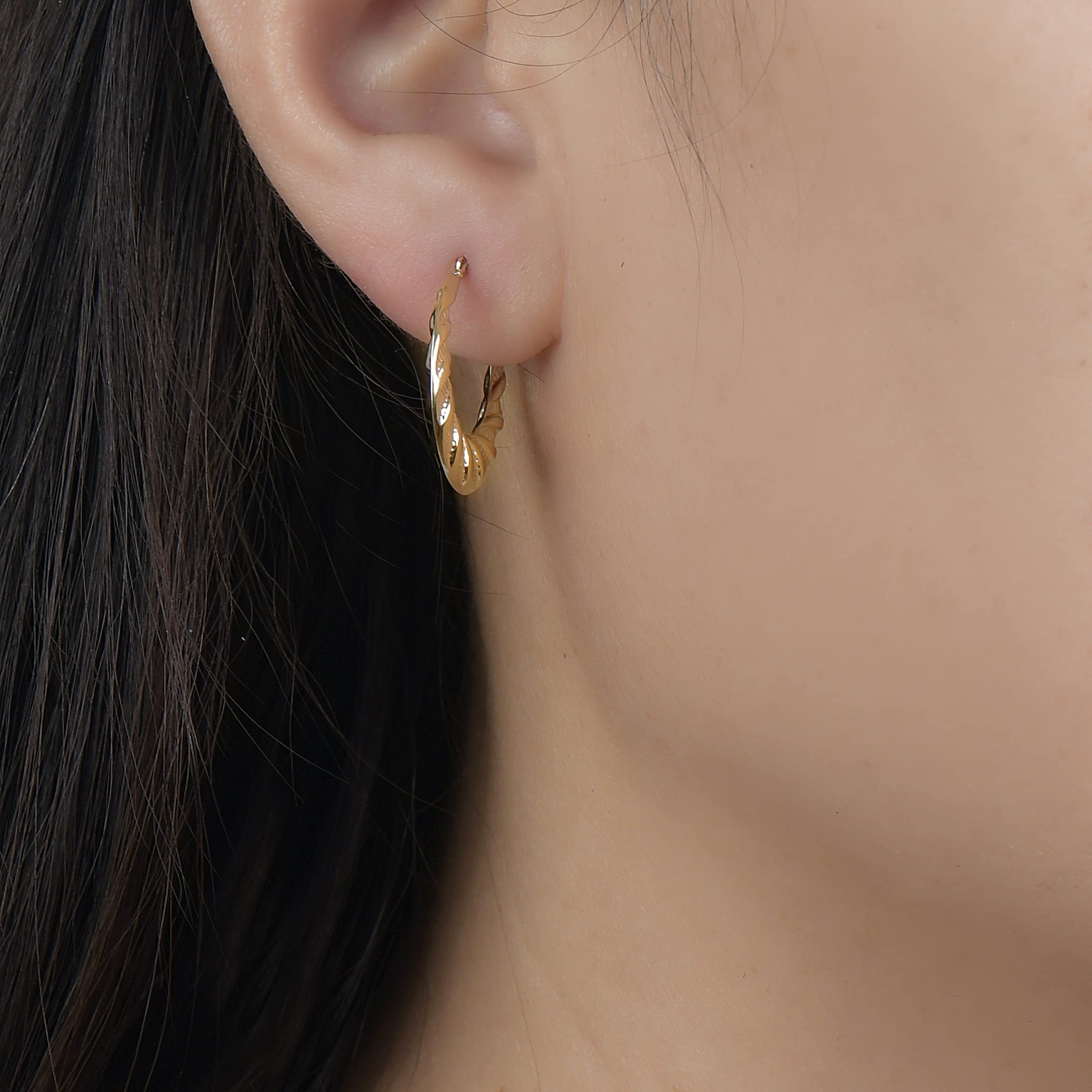 BSD Treasure 14K Gold Diamond Cut Hoop Earrings - Dangle Metal Earrings for Women - Hypoallergenic