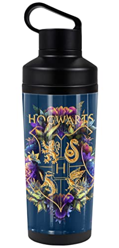 Harry Potter OFFICIAL Hogwarts Multi-Colored Floral Crest 18 oz Insulated Water Bottle, Leak Resistant, Vacuum Insulated Stainless Steel with 2-in-1 Loop Cap