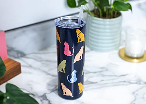 Mary Square Leader of the Pack Leopard Navy 20 ounce Stainless Steel Skinny Tumbler with Straw