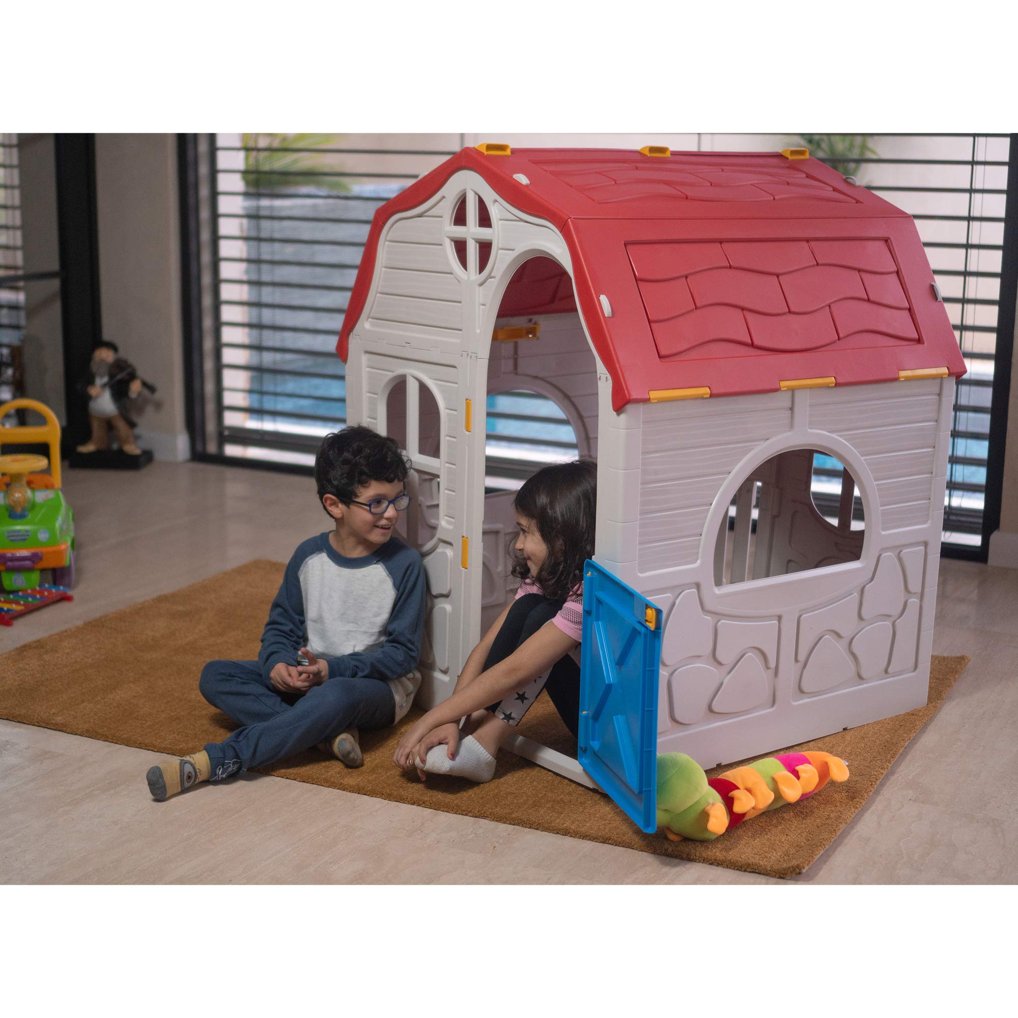 Ram Quality Products Classic Real Feel Cottage Compact Foldable Plastic Toddler Roomy Outdoor Playhouse for Children Ages 2 Years Old and Up, White