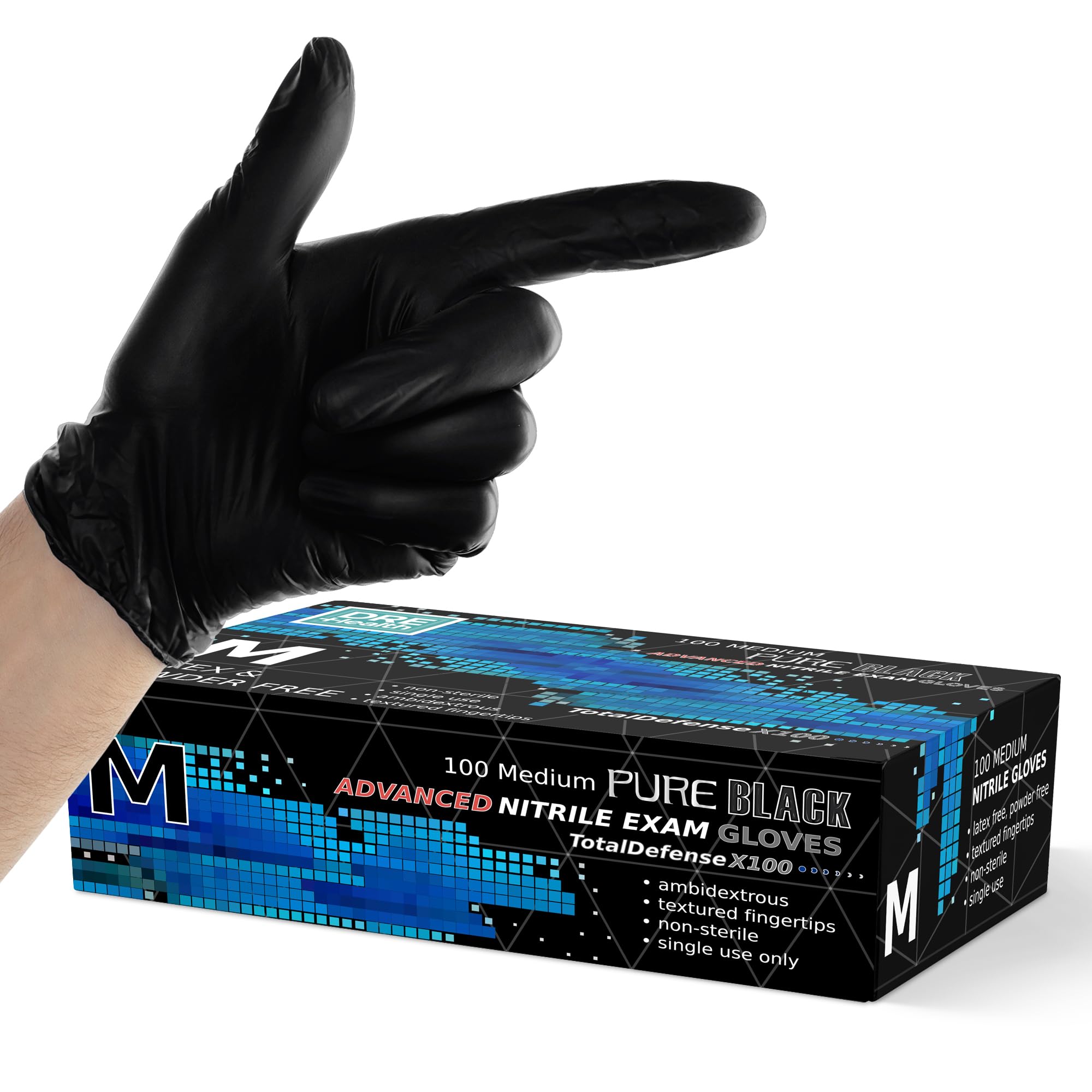 Black Disposable Nitrile Gloves Medium - 200 Pack, Medical Exam Gloves, Powder Free, Latex Free Gloves