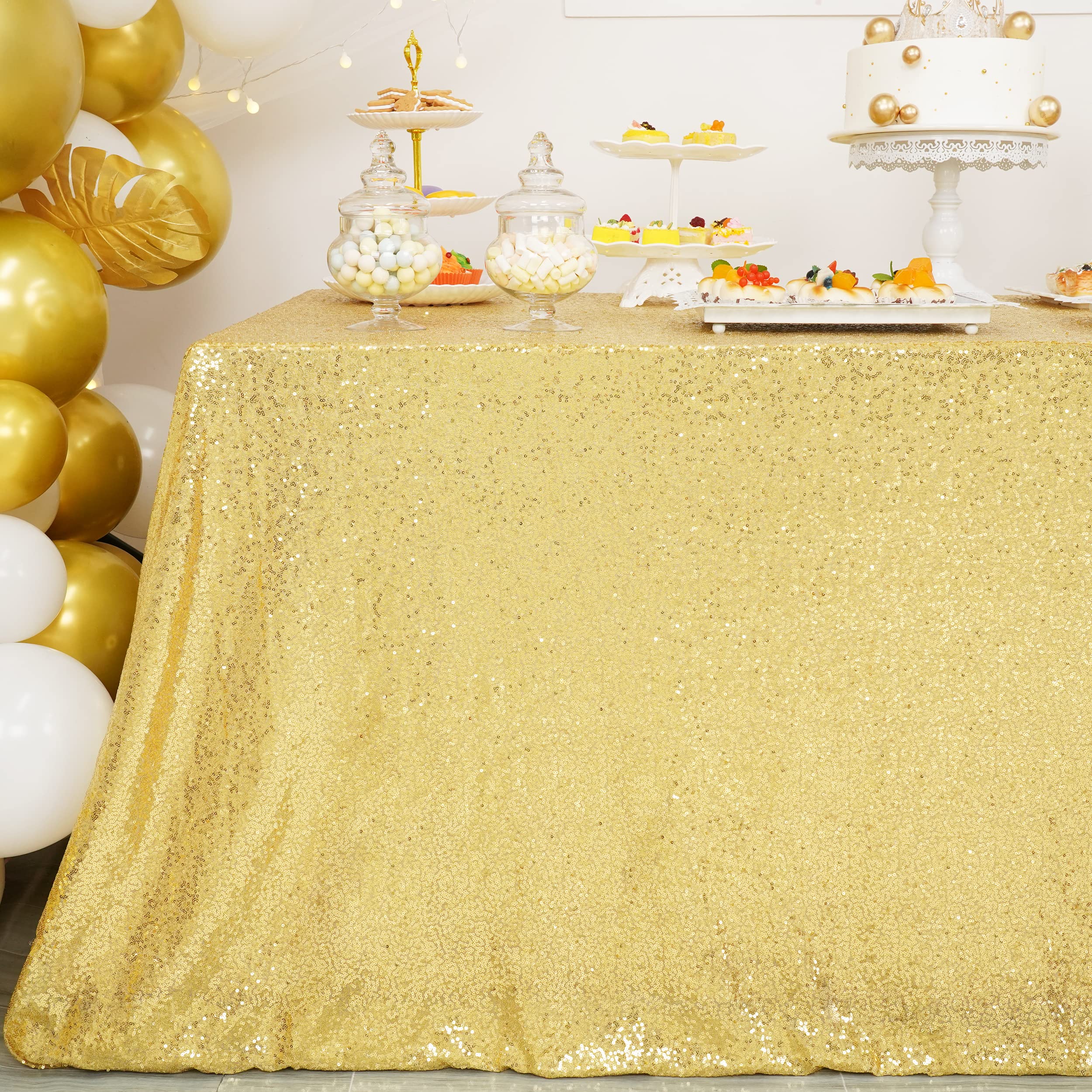 Trlyc 55"X55" Seamless Gold Sequin Tablecloth Sparkly Shimmer Decoraiton Tablecloth Overlay for Weeding Party