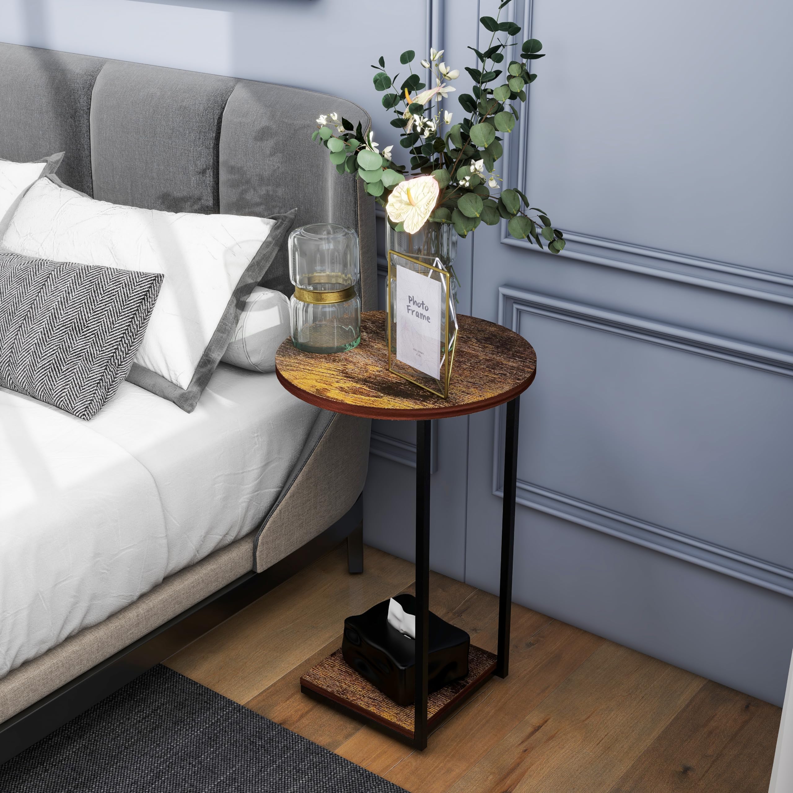 DCLRN C Shaped End Table for Couch,Round Coffee End Table,C Shaped Wood Side Table-Perfect for Living Room and Bedroom.(Brown)