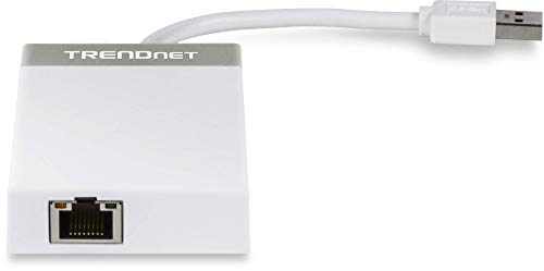 TRENDnet 3-Port USB 3.0 Hub, TU3-ETGH3, Compact USB to Ethernet Adapter, 3 x USB 3.0 Ports, 1 x RJ-45 Gigabit Ethernet Port, Supports XP, Vista, Windows, Mac OS 10.6-10.9, Nintendo Switch, White