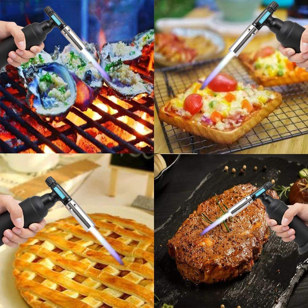 Butane Torch, JUN-L Big Blow Torch Refillable Cooking Torch Lighter, Adjustable Flame for Desserts, BBQ, Soldering with Safety Lock (Butane Gas Not Included) (Black)