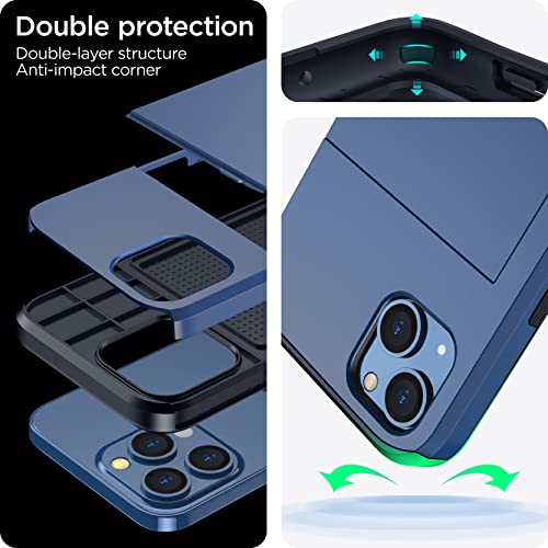 harusaki ππππ π‘ππͺ for iPhone 14 Case with Card Holder, Wireless Charging Compatible iPhone 14 Wallet Case, Slim Shockproof iPhone 14 Case Wallet (Blue)
