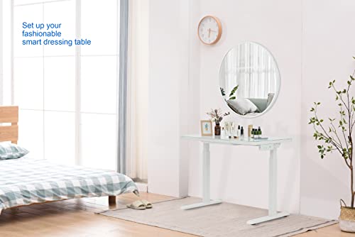 FARRAY Glass Standing Desk with Wireless Charging, 45 x 23 Inch Dual Motor Electric Height Adjustable Desk with Drawer, Touch Control Panel, Power Strip & USB Ports, White Sit Stand Desk