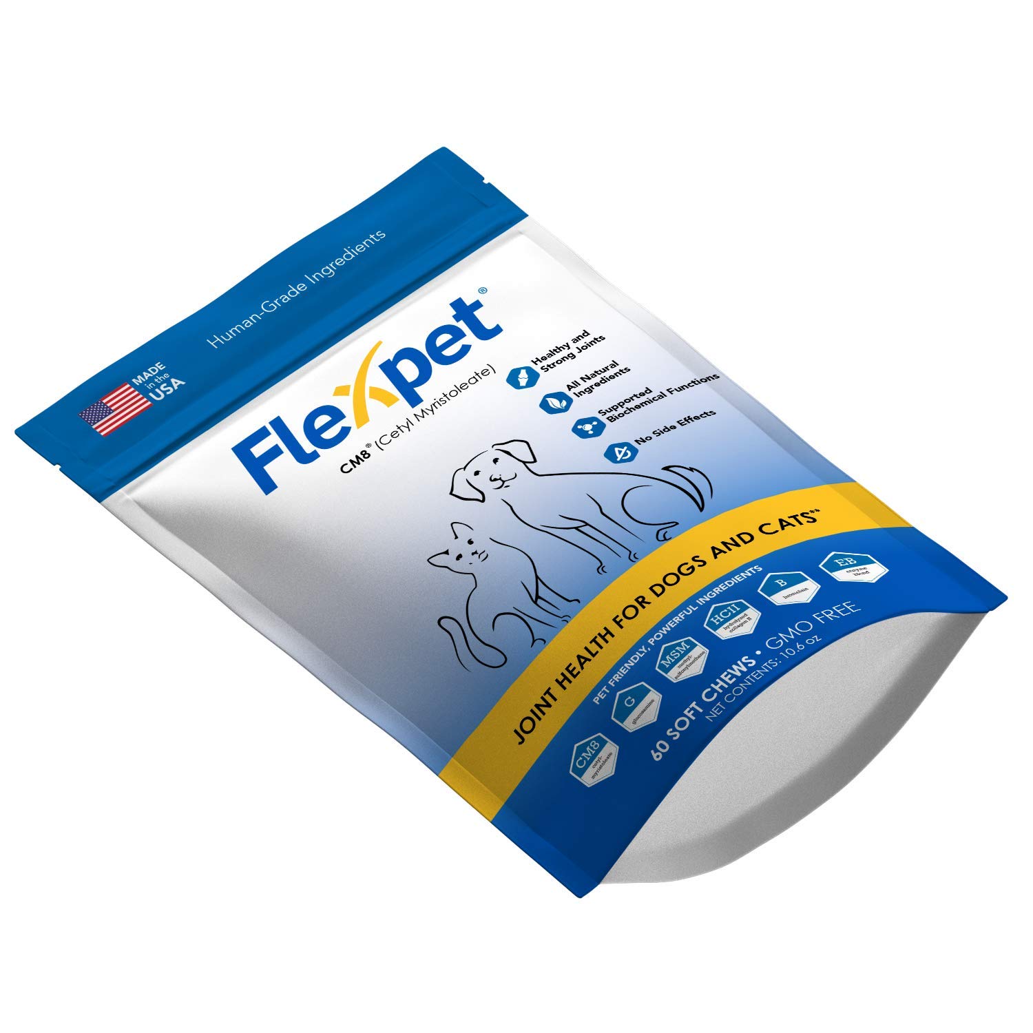 Flexpet Maximum Strength Soft Chews β All-Natural Pain Reliever for Dogs with Glucosamine and Cetyl Myristoleate (CM8), Hip and Joint Supplement, Anti-Inflammatory: Single Pouch - 60 Soft Chews