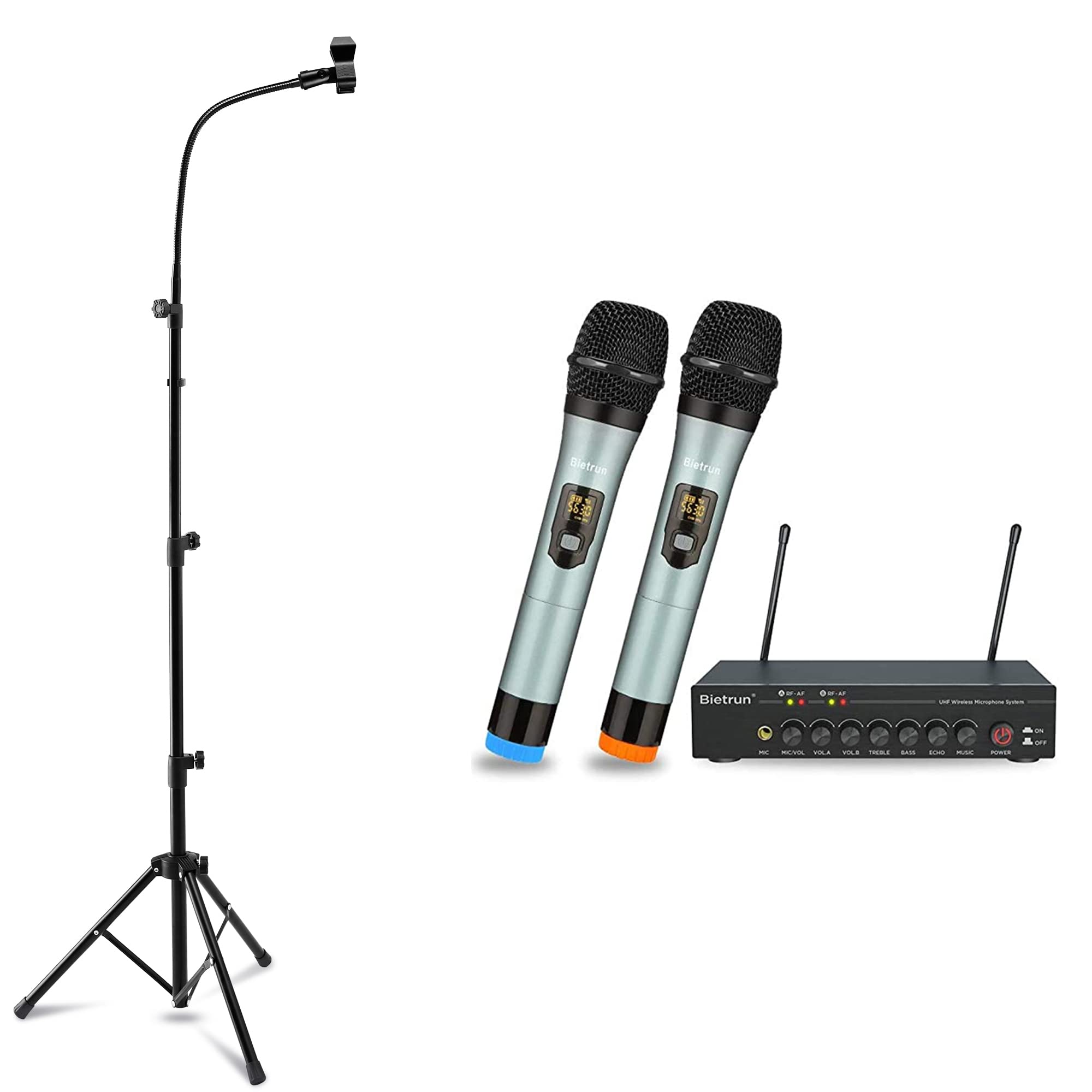 Bietrun Wireless Microphone and Mic Stands, for Church, Meeting, Wedding, Karaoke