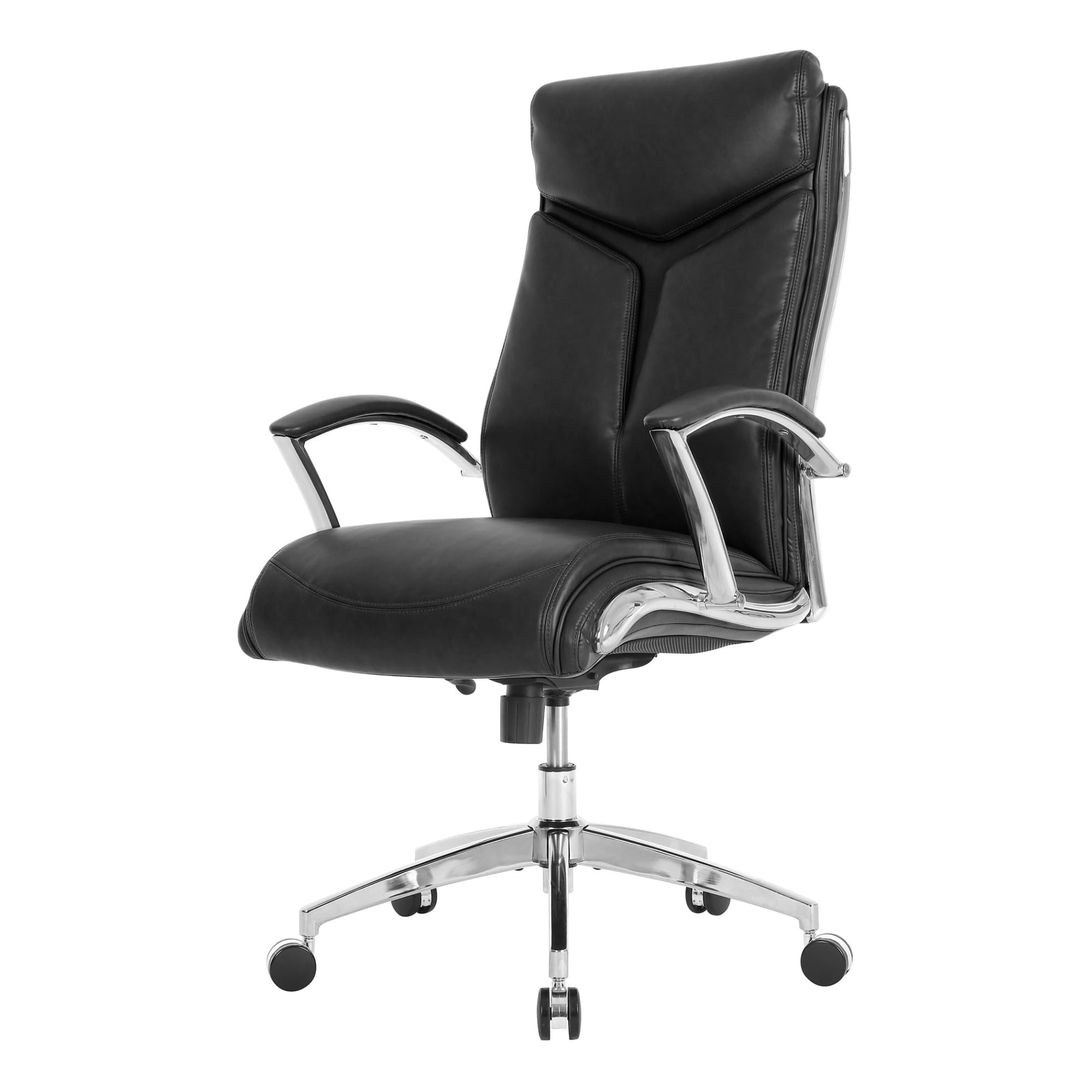 RealspaceĀ® Modern Comfort Verismo Bonded Leather High-Back Executive Office Chair, Black/Chrome, BIFMA Compliant