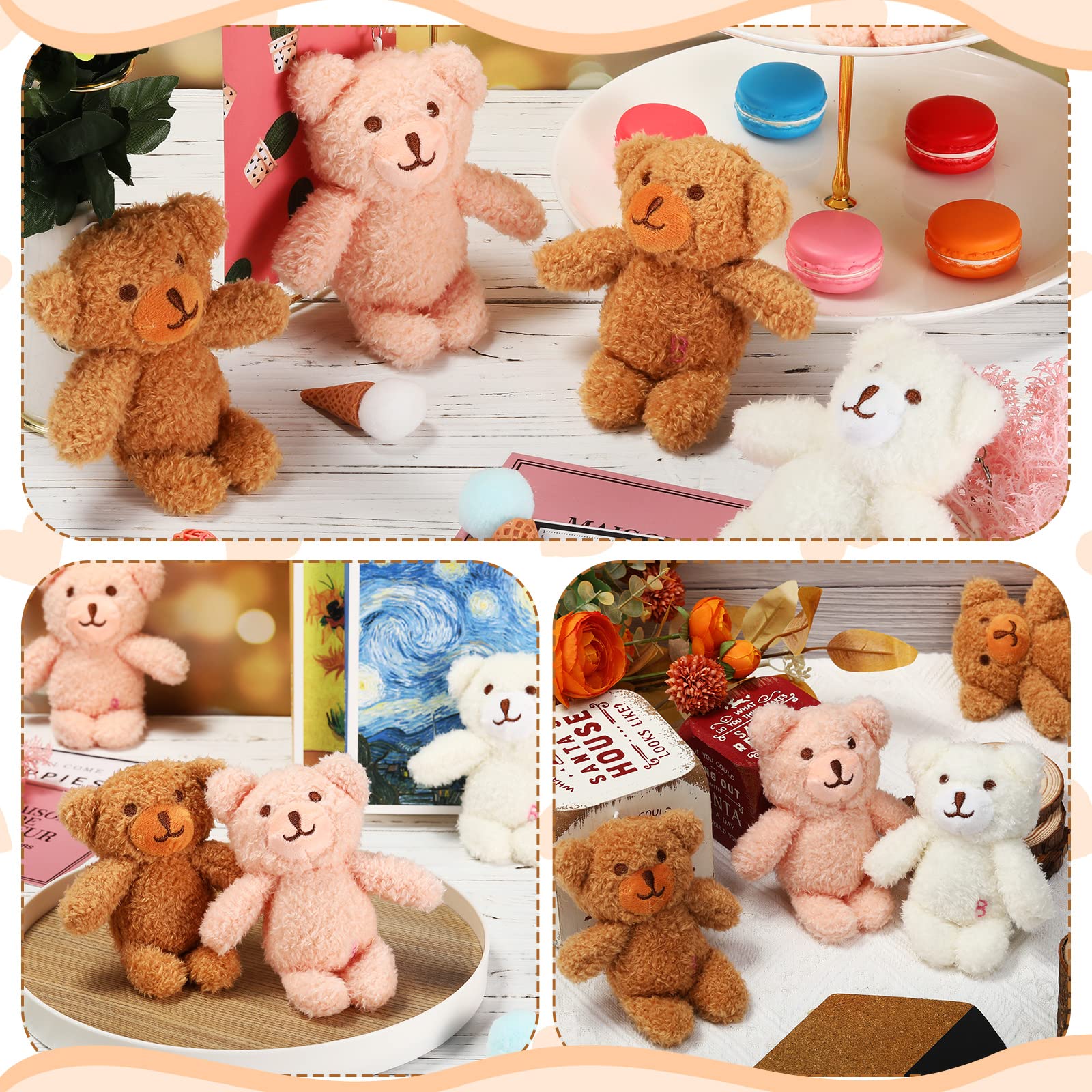Zomiboo 9 Pieces Plush Mini Stuffed Animal Toys Tiny Soft Bear Bunny Doll Small Furry Doll Wedding Present Box Doll Toy for Halloween Christmas Baby Shower Party (Bear Style,6 Inch)
