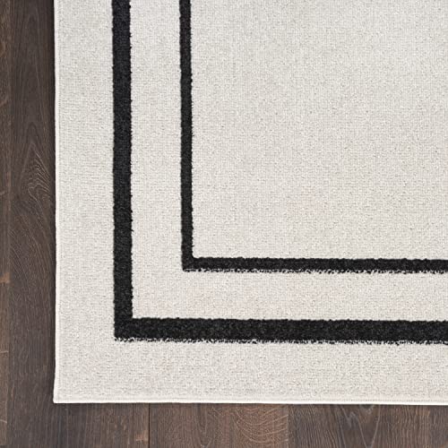Nourison Essentials Indoor/Outdoor Ivory/Black 5' x 7' AreaRug, EasyCleaning, Non Shedding, Bed Room, Living Room, Dining Room, Backyard, Deck, Patio (5x7)