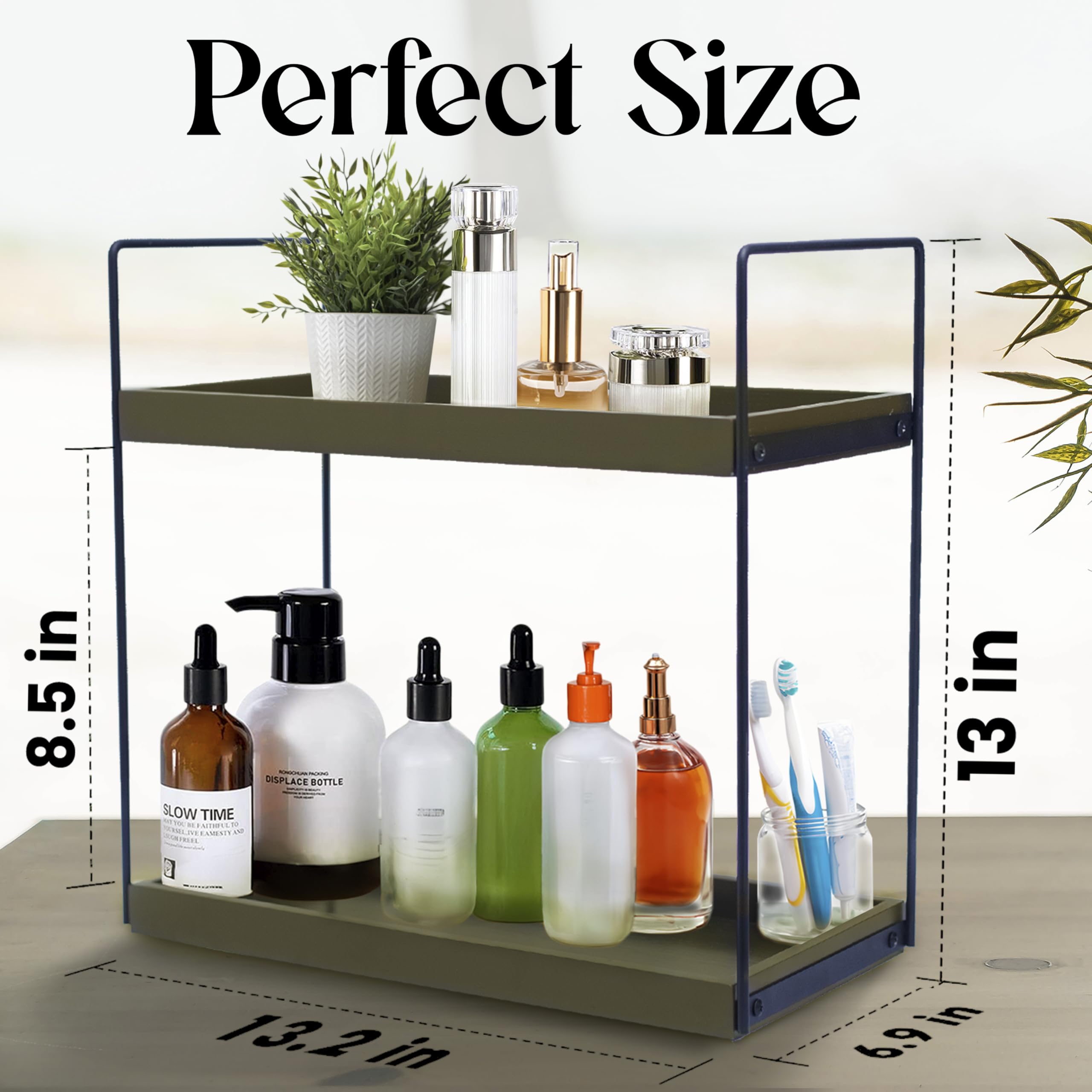 Duvonne 2-Tier Bathroom Countertop Organizer with Free Tools for Quick Assembly 100% Bamboo Durable - Water Resistance Bathroom Counter Shelf - Space Saver Standing Trays for Kitchen (Natural Color)