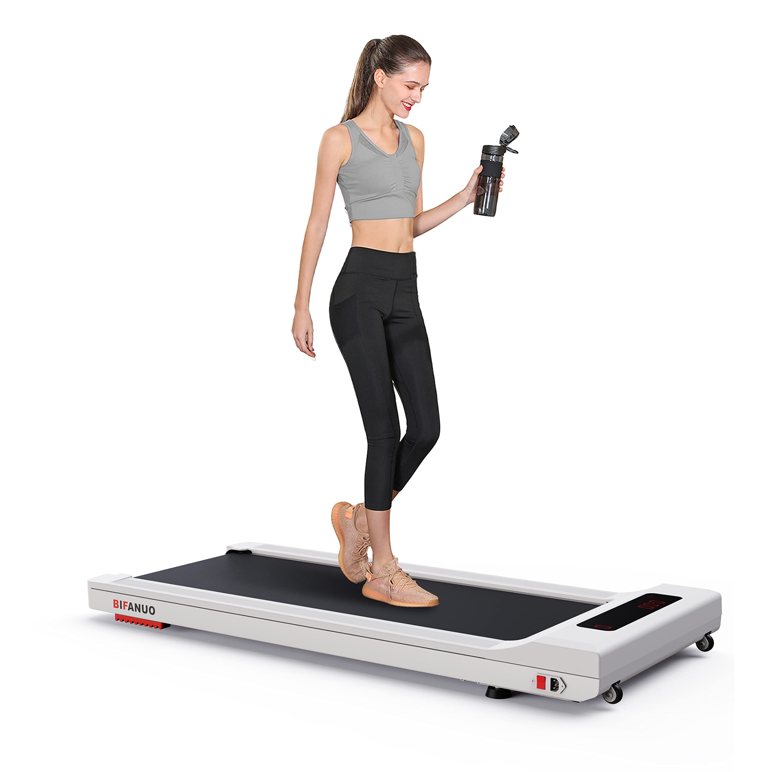 Bifanuo Under Desk Treadmill, 2.25HP Walking Treadmill with 265lb Weight Capacity, Portable Walking Pad Design, Desk Treadmill for Home Office with IR Remote Control(White)
