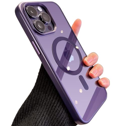JUESHITUO for iPhone 14 Pro Case [Not Yellowing] [10FT Military Grade Protection] [No.1 Strong Magnets] Magnetic Slim Clear Compatible with iPhone 14 Pro Protective Case 6.1 inch 2022, Deep Purple