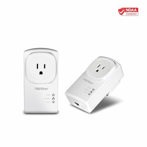 TRENDnet Powerline 500 AV Nano Adapter Kit with Built-in Outlet, Power Outlet Pass-Through, Includes 2 x TPL-407E Adapters, Plug & Play, Ideal for Smart TVs, Gaming, White, TPL-407E2K