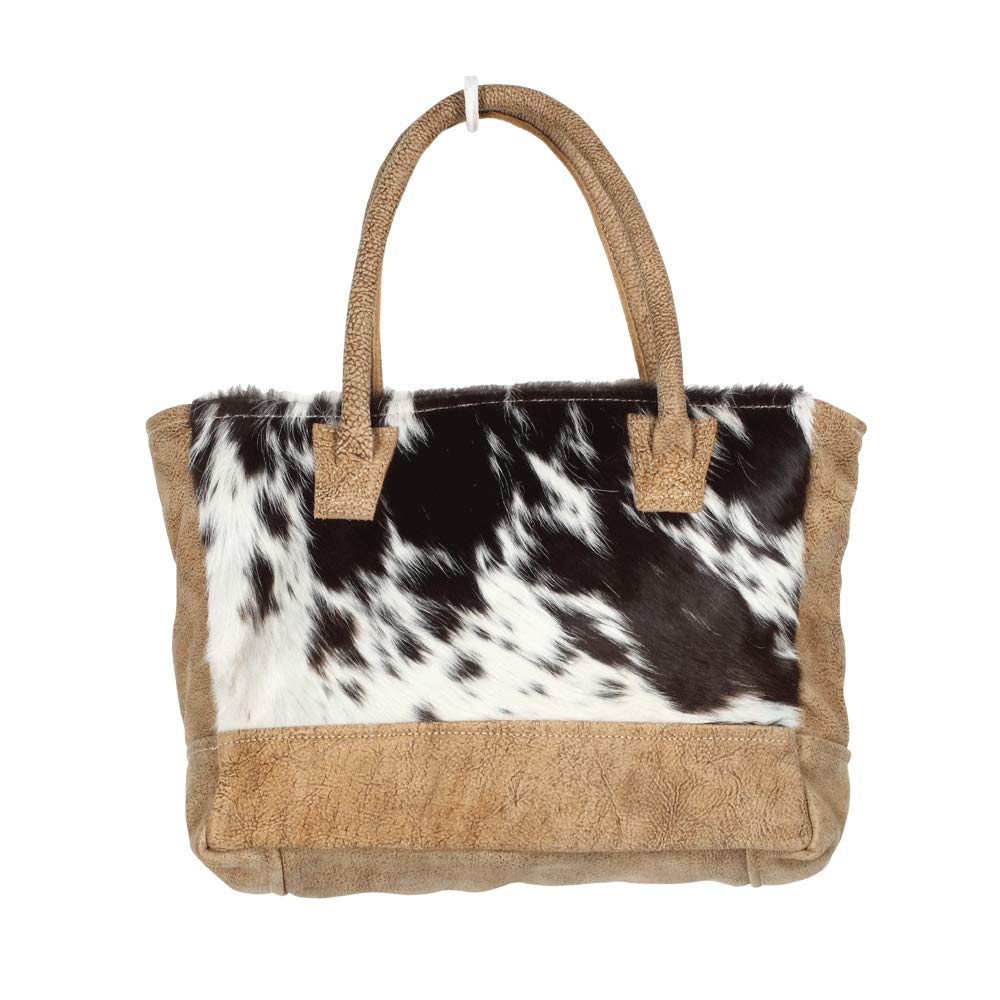 Myra Bag Black & White Cowhide & Leather Handbag S-1314, 13.5" W x 10" H x 4" D