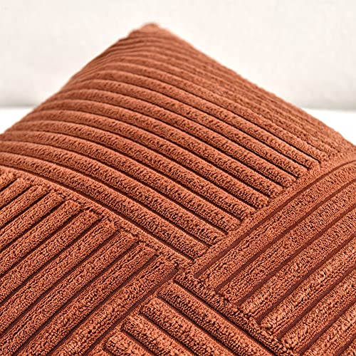 Fancy Homi 2 Packs Rust Boho Decorative Throw Pillow Covers 18x18 Inch for Living Room Couch Bed, Farmhouse Home Decor, Soft Corss Corduroy Patchwork Textured Terracotta Accent Cushion Case 45x45 cm
