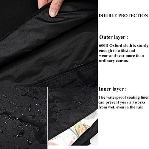 Eage Art Portfolio Case 23 x 27 inches, Waterproof Nylon Artist Carrying Bag with Soft-sided Shoulder Straps, Black Large Art Storage Folder for Artwork Organization,23x27 Inch(0001)