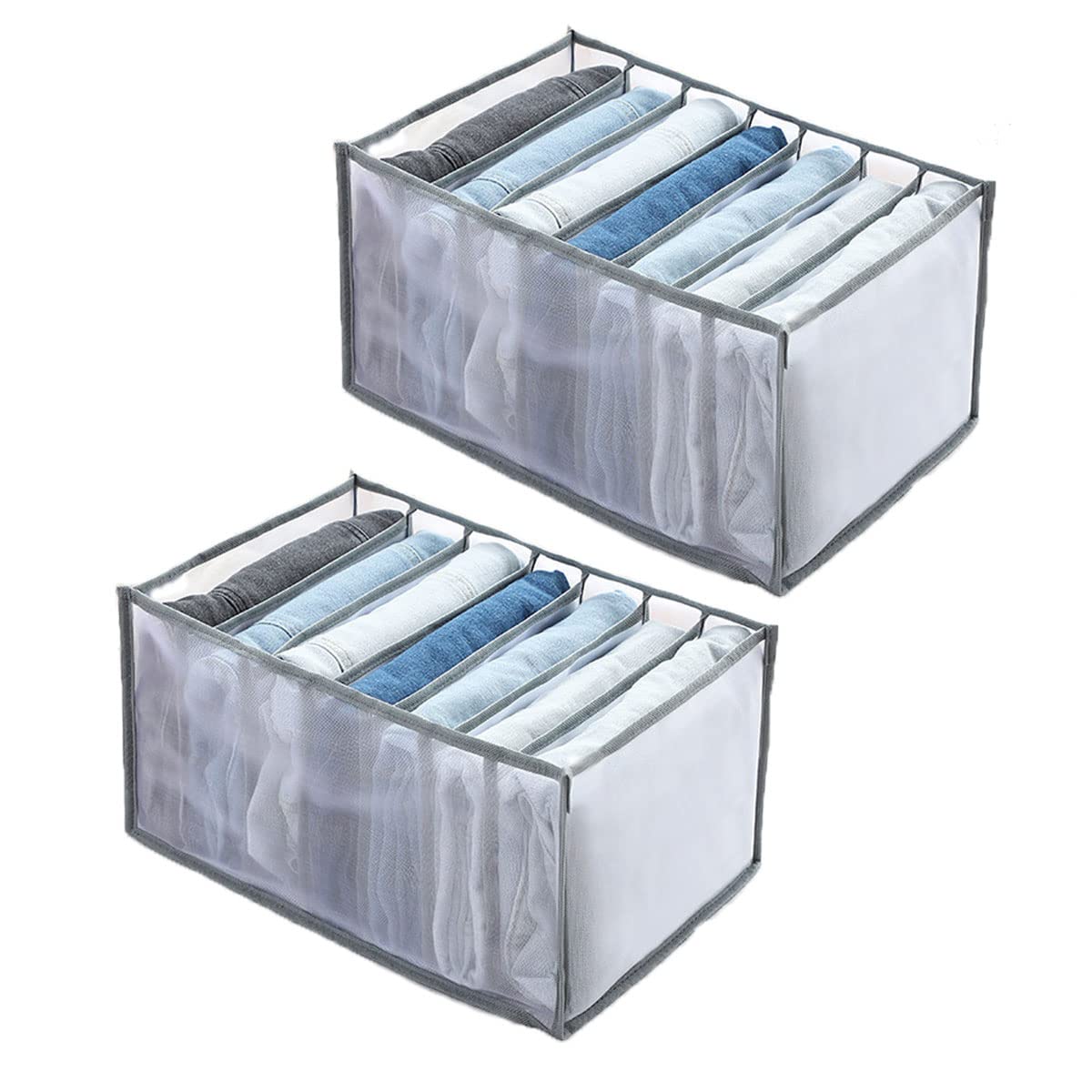 Washable Wardrobe Clothes Organizer Foldable Closet Organizer Portable Storage Baskets (2PCS Grey)