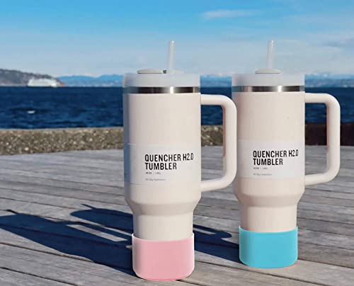 Silicone Boot for Stanley 40 oz Quencher Adventure Tumbler and IceFlow Flip 30 oz 20 oz, Stanley Cup Accessories Protector Sleeve Bottom Cover Bumper for Stanley 40 oz with Handle (White)