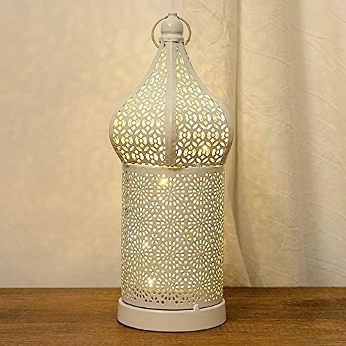 Paluopo Battery Powered Lamp White Cordless Outside Lights Garden Patio Outdoor Apartment Lanterns Decor,Hanging Lights Boho Moroccan Lantern Decor for Bedroom Tabletop (S-White-1Pcs)