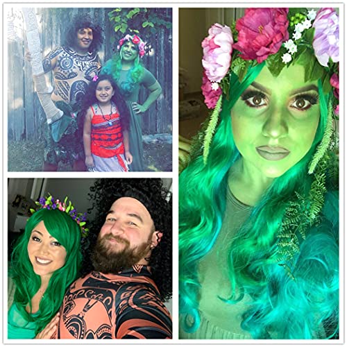 Bopocoko Green Wig Long Green Wigs for Women St Patricks Day Green Wig with Bangs Curly Wavy Soft Synthetic Green Wig BU036D