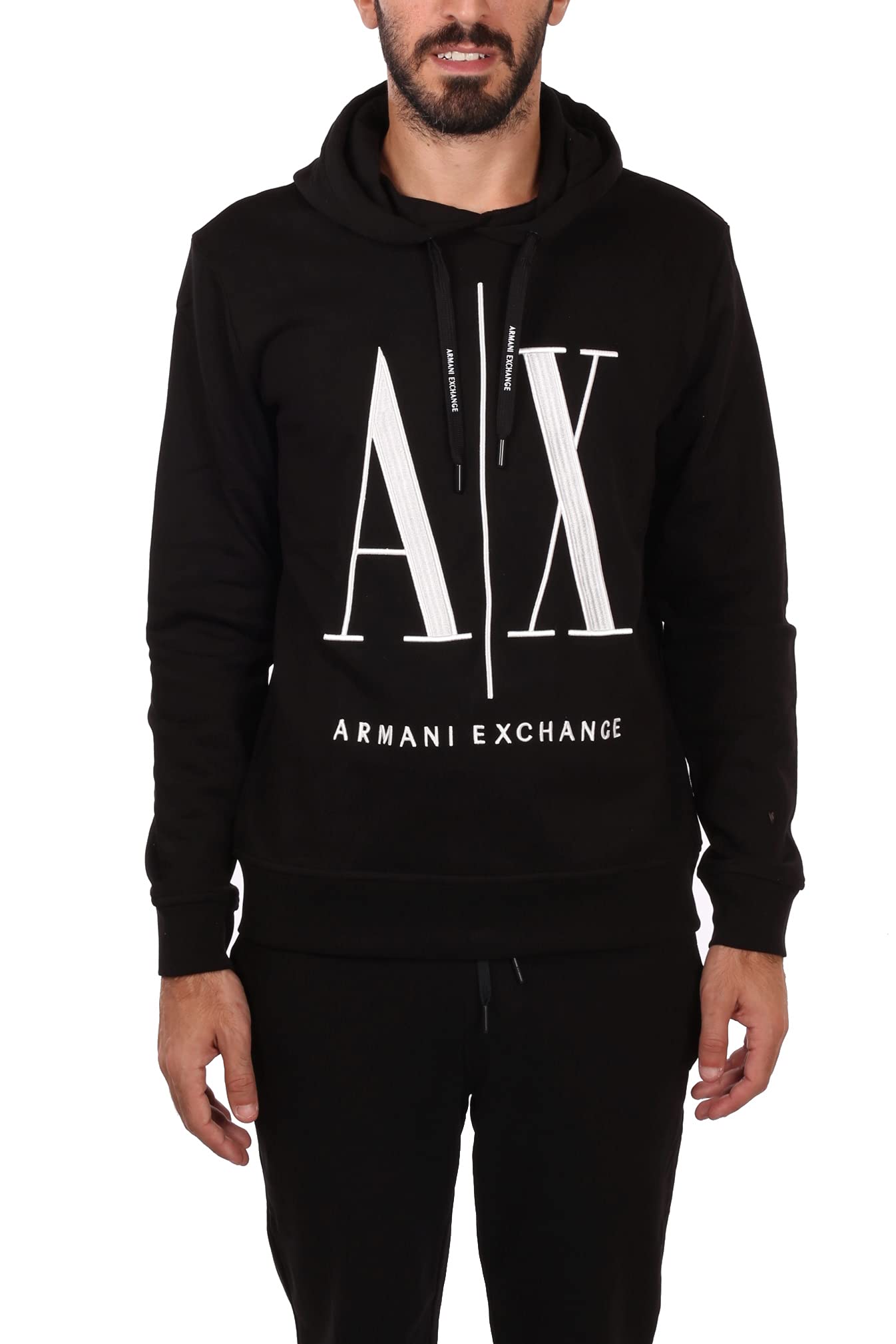 AX Armani Exchange Men's Icon Project Embroidered Logo Hooded Sweatshirt, Black, XL