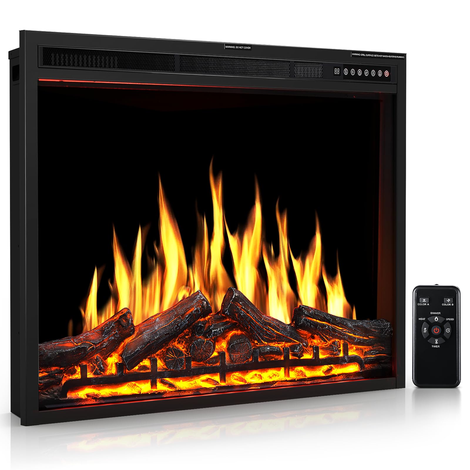 Rintuf Electric Fireplace,34" Fireplace Insert with Touch Screen, Quick Heating, Overheating Protection with Timer, Remote, Customed Display: 5 Flame Speed & 5 Color & 5 Brightness, 750/1500W, Black